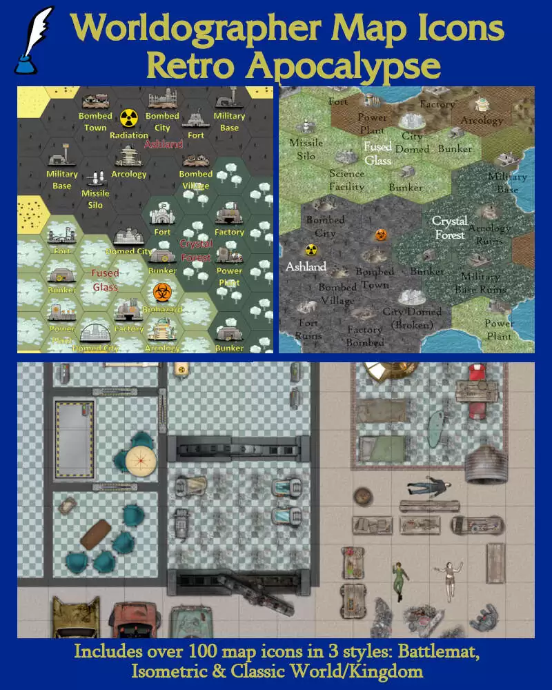 Worldographer Retro Apocalypse Battlemat, and World/Kingdom Map Icons ...