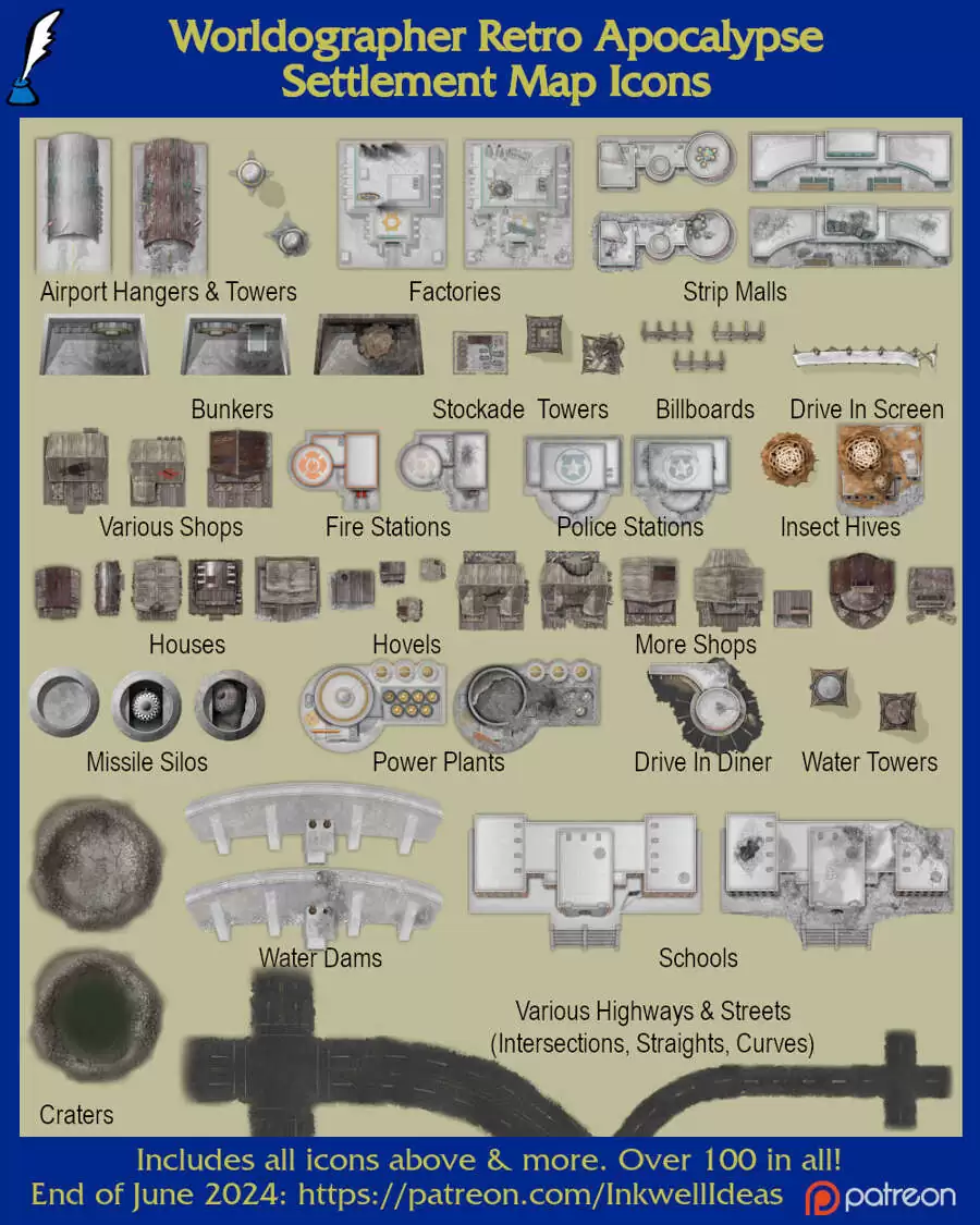 Worldographer Retro Apocalypse Settlement Map Icons - Inkwell Ideas ...