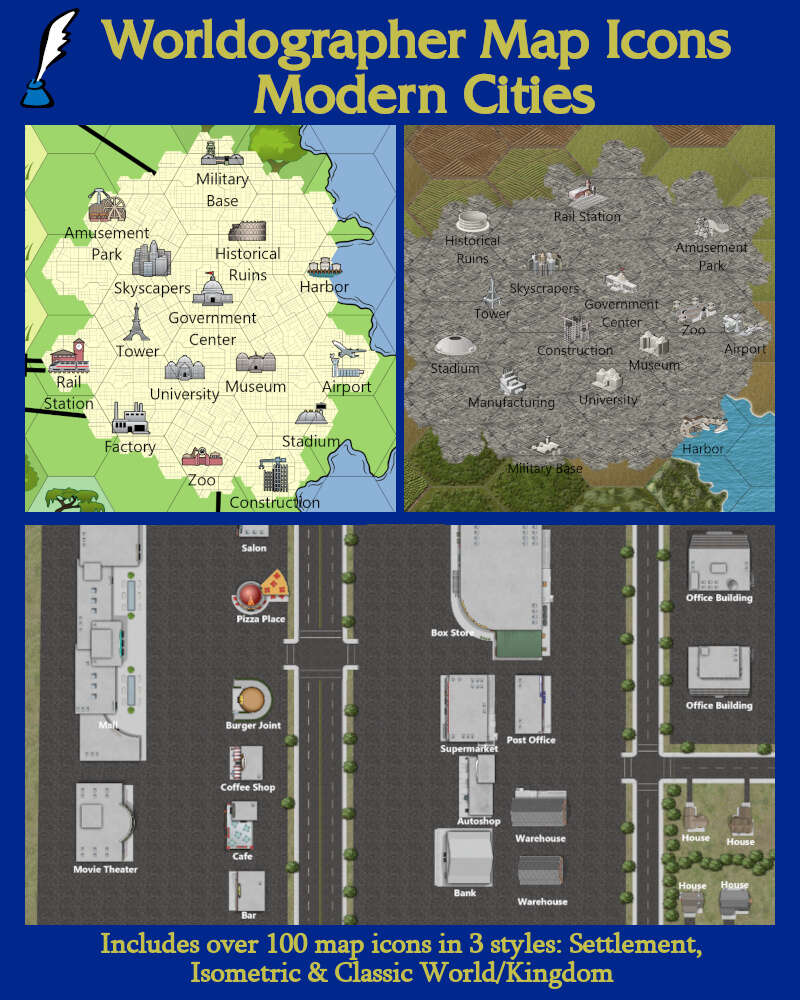 Worldographer Modern Cities Settlement and World/Kingdom Map Icons ...