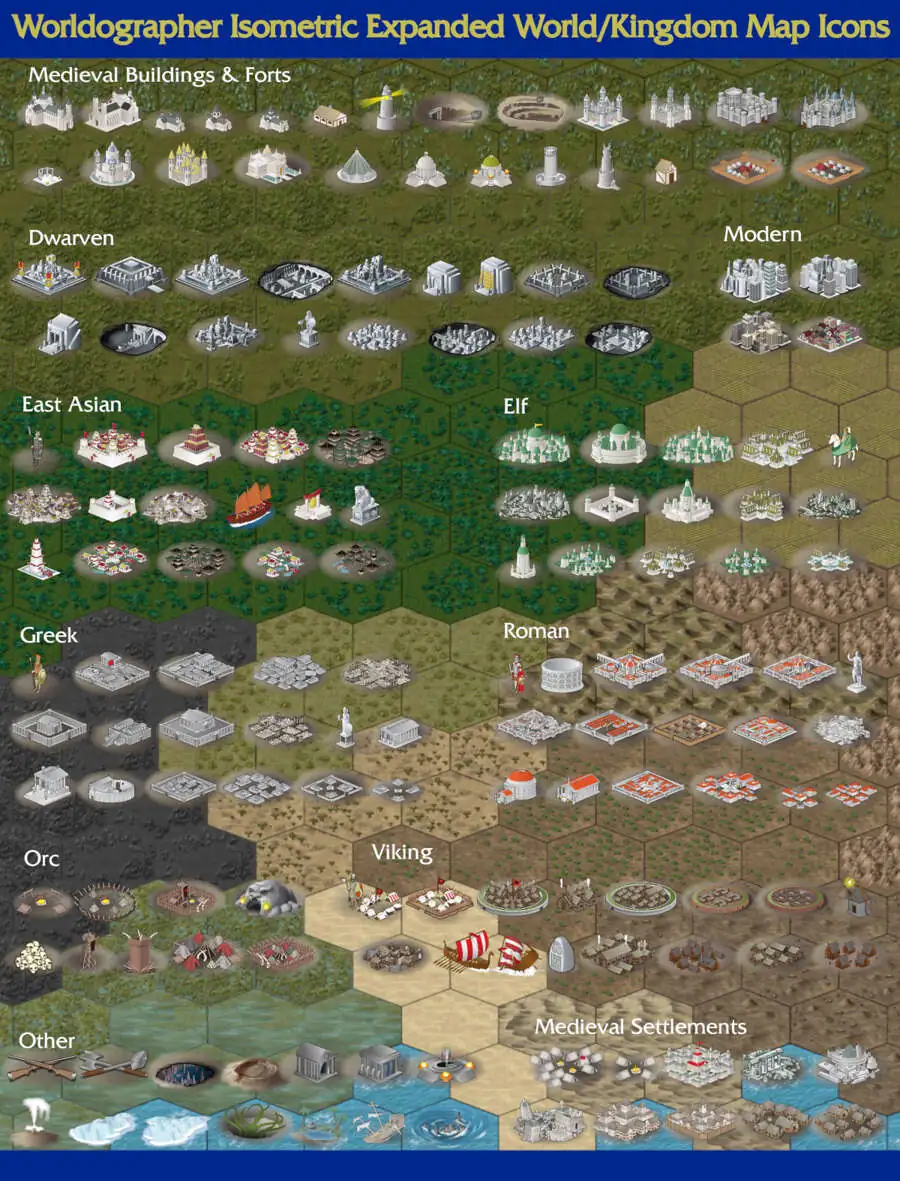 Worldographer Isometric Expanded Map Icons - Inkwell Ideas | Map Icon ...