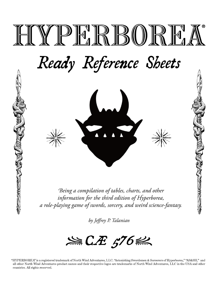 HYPERBOREA Ready Reference Sheets - North Wind Adventures | DriveThruRPG