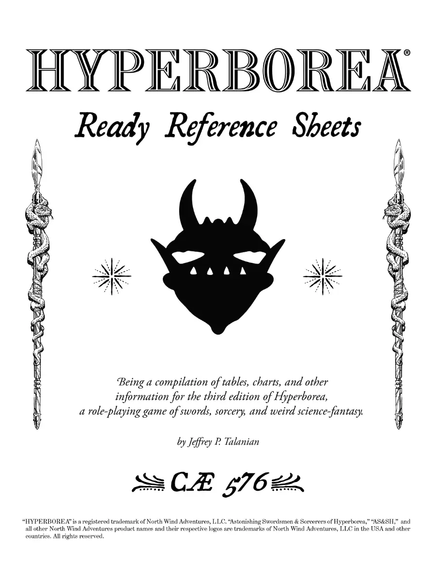 HYPERBOREA Ready Reference Sheets - North Wind Adventures | DriveThruRPG