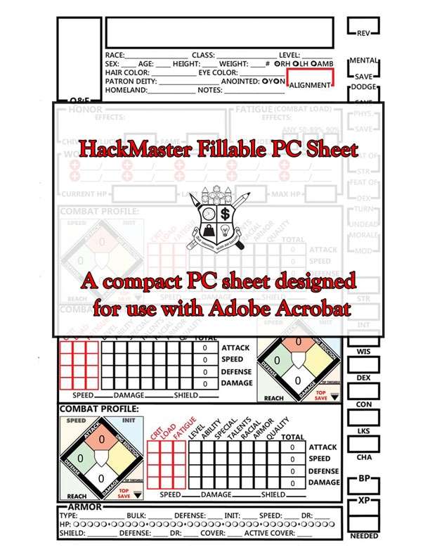 HackMaster Form-Fillable PC Sheet - Frugal GM | HackMaster | DriveThruRPG