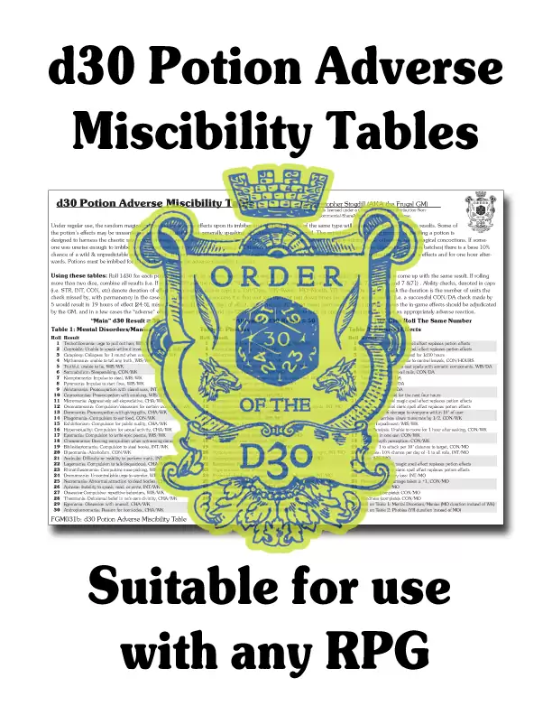 d30 Potion Adverse Miscibility Table - Frugal GM | d30 Tables ...
