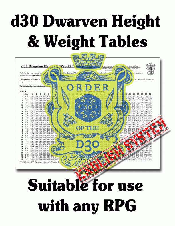 d30 Dwarven Height & Weight Table (English) - Frugal GM | d30 Tables ...