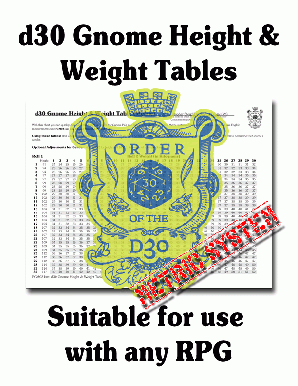 d30 Gnome Height & Weight Table (Metric) - Frugal GM | d30 Tables ...