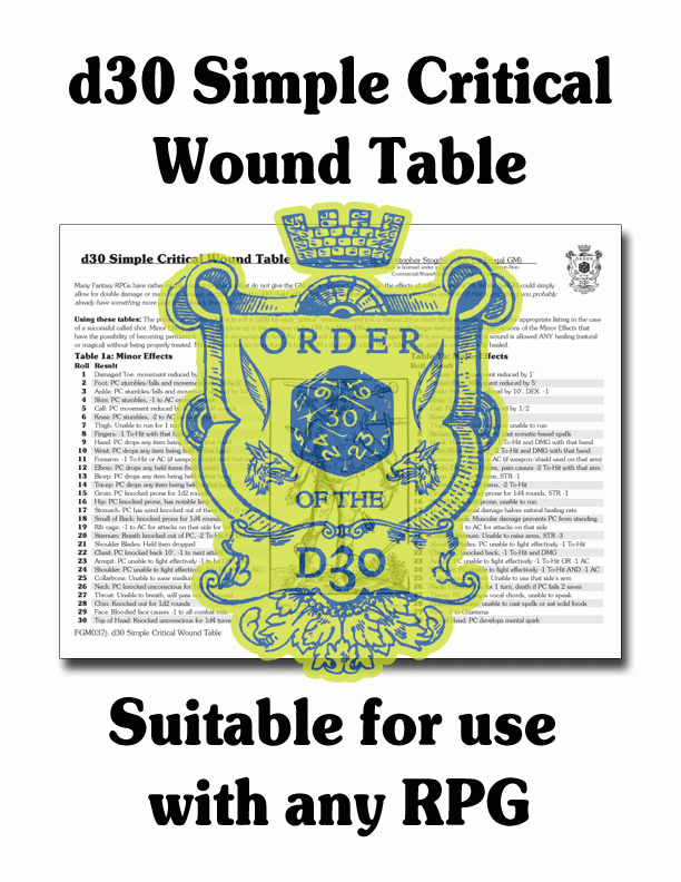 d30 Simple Critical Wound Table - Frugal GM | d30 Tables | DriveThruRPG