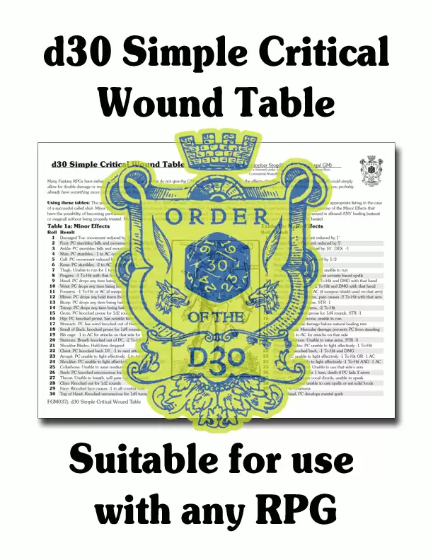 d30 Simple Critical Wound Table - Frugal GM | d30 Tables | DriveThruRPG