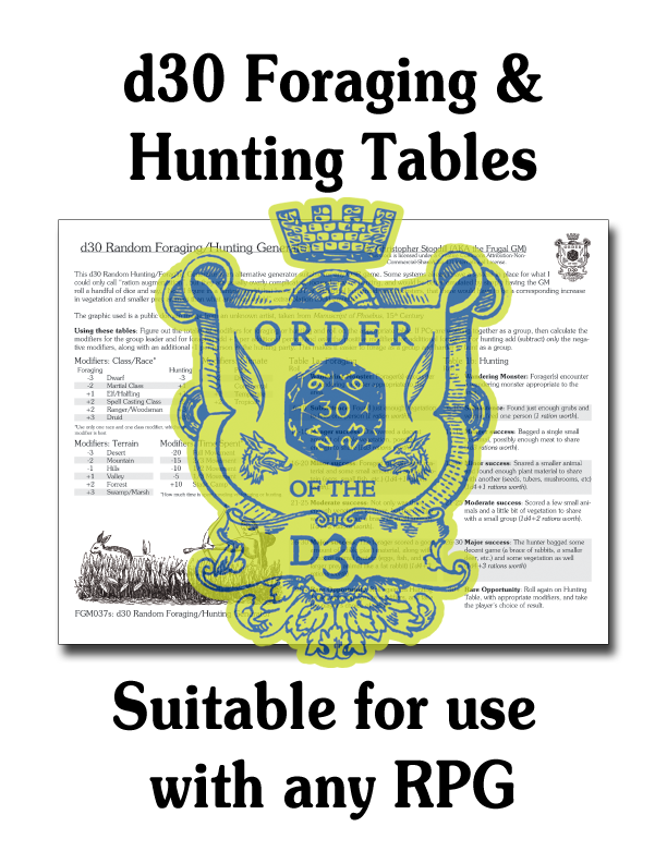 d30 Foraging/Hunting Generator - Frugal GM | d30 Tables | GM Aides ...