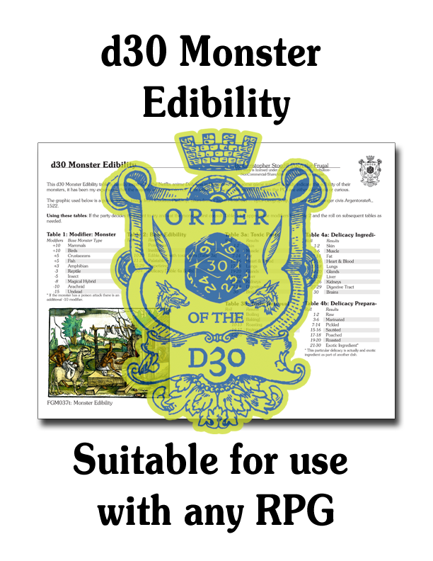 d30 Monster Edibility - Frugal GM | d30 Tables | GM Aides | DriveThruRPG