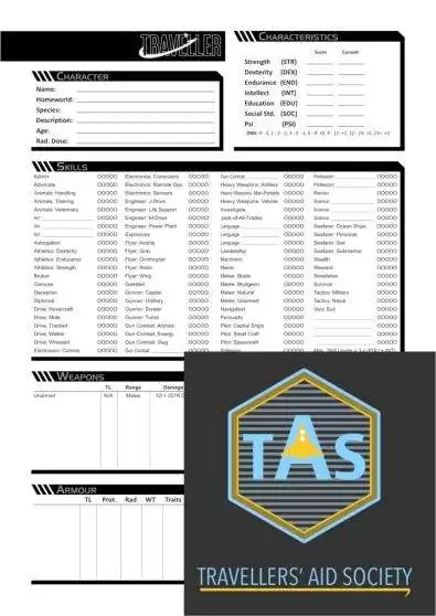 MgT Traveller Character Sheet - Mongoose | Gazelle Games | Travellers ...