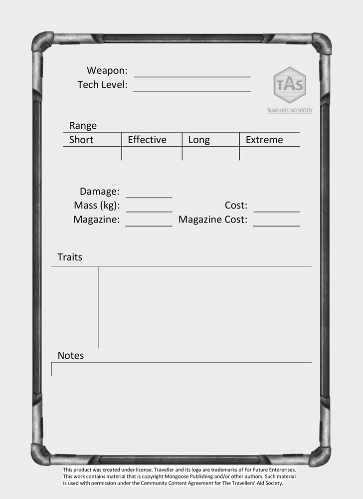 Printable Weapon Sheet - Mongoose | Travellers' Aid Society | DriveThruRPG