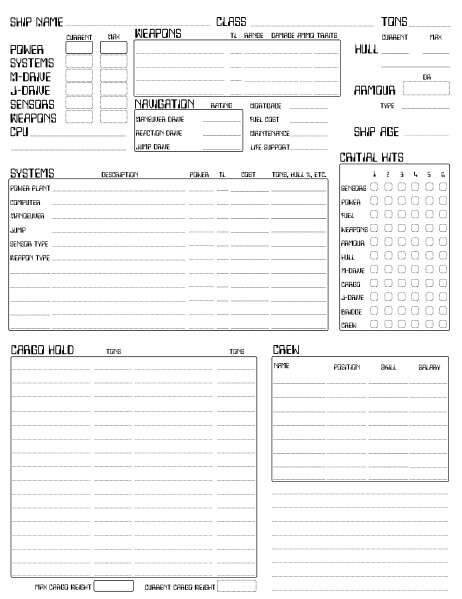 Retro Computer Traveller Ship Record Sheet - Mongoose | Travellers' Aid ...