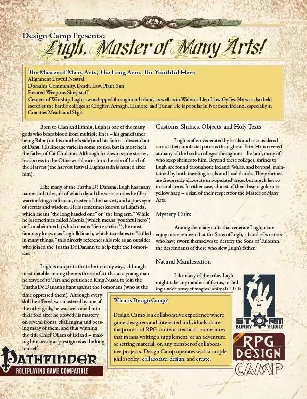 Design Camp Presents: Lugh, Master of Many Arts - Storm Bunny Studios ...