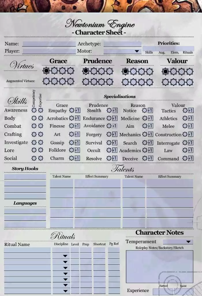Newtonium Engine Interactive Character Sheet - The Black Orifice ...