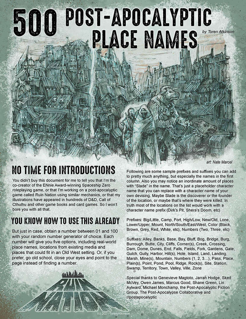500 Post-Apocalyptic Place Names - Toren Atkinson | DriveThruRPG
