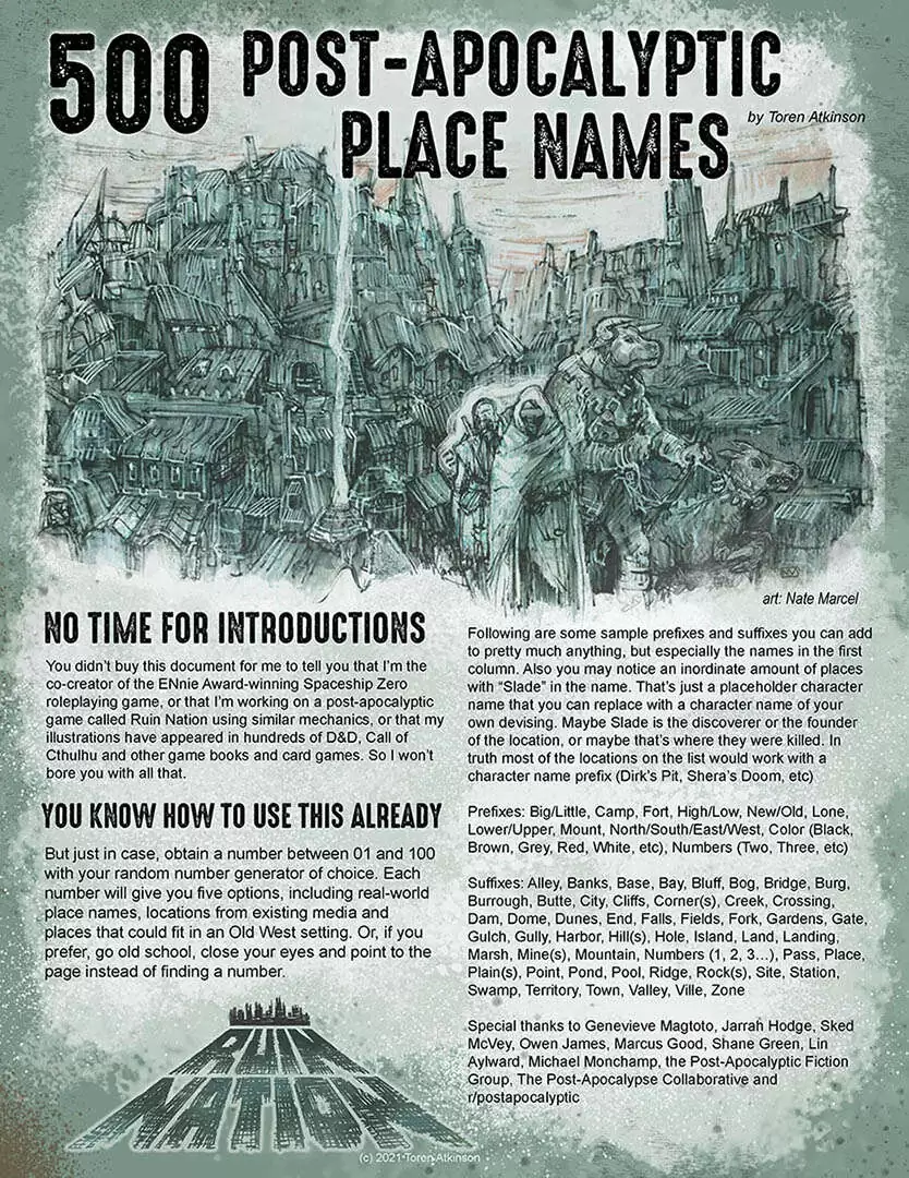 500 Post-Apocalyptic Place Names - Toren Atkinson | DriveThruRPG