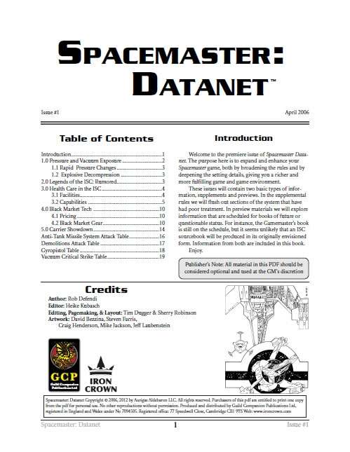 Spacemaster DataNet #1 - Iron Crown Enterprises | Spacemaster ...