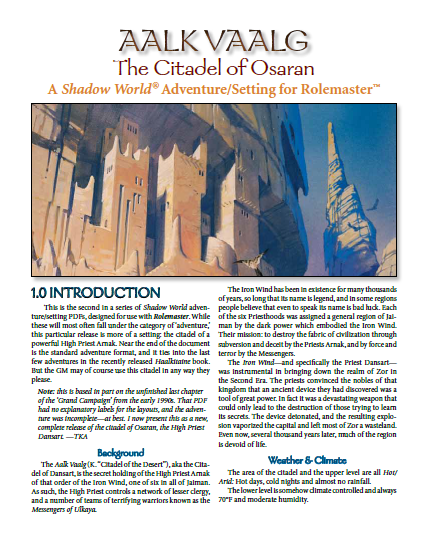Shadow World: Aalk Vaalg: Citadel of Osaran - Iron Crown Enterprises ...