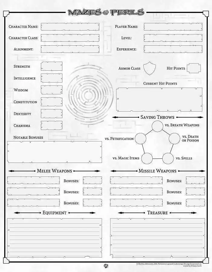 Mazes & Perils: Character Sheet - Wild Games Productions | Mazes ...
