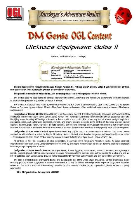 DMGenie OGL Content - Ultimate Equipment Guide II - Xandegar's ...