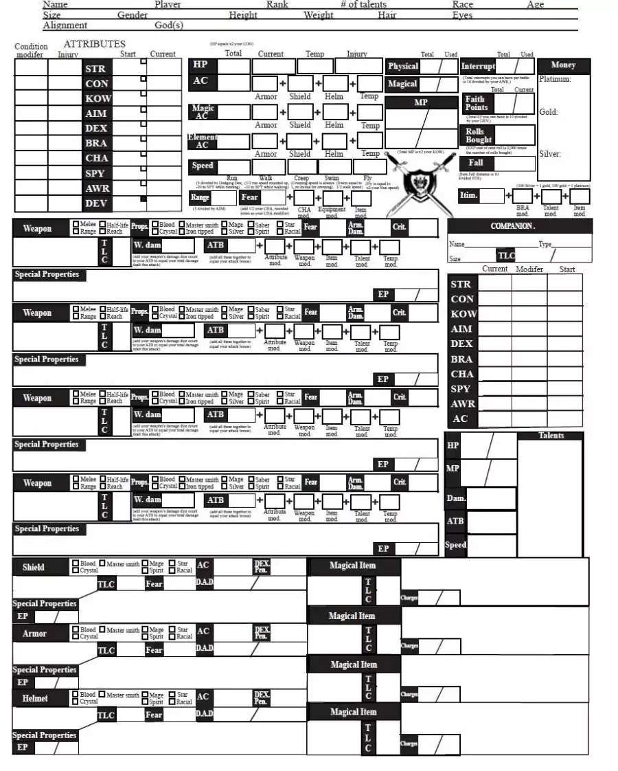 Destiny CHRPG Charater sheet (front) - World Dragon Publishing ...