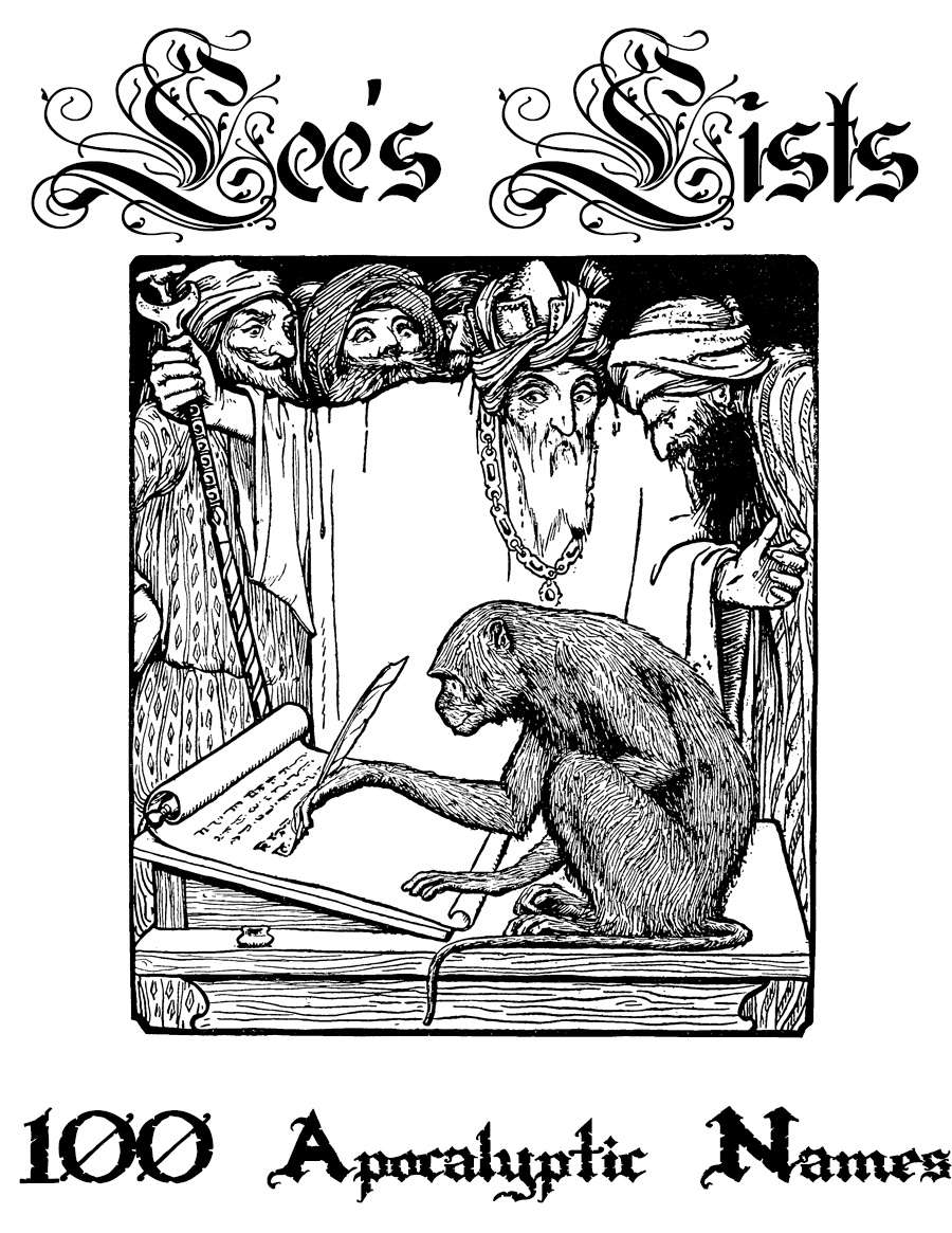 100 Apocalyptic Names - Lee's Lists | Lee's Lists | Names | DriveThruRPG