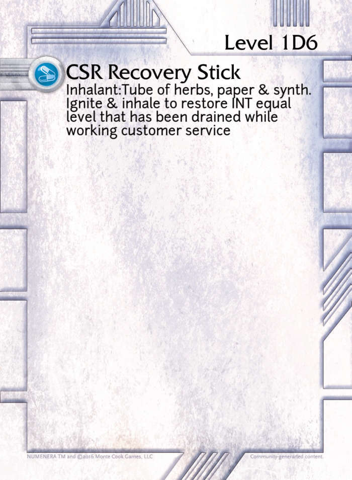 Csr Recovery Stick - Custom Card - Monte Cook Games | Numenera ...