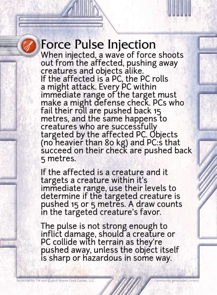Force Pulse Injection - Custom Card - Monte Cook Games | Numenera ...