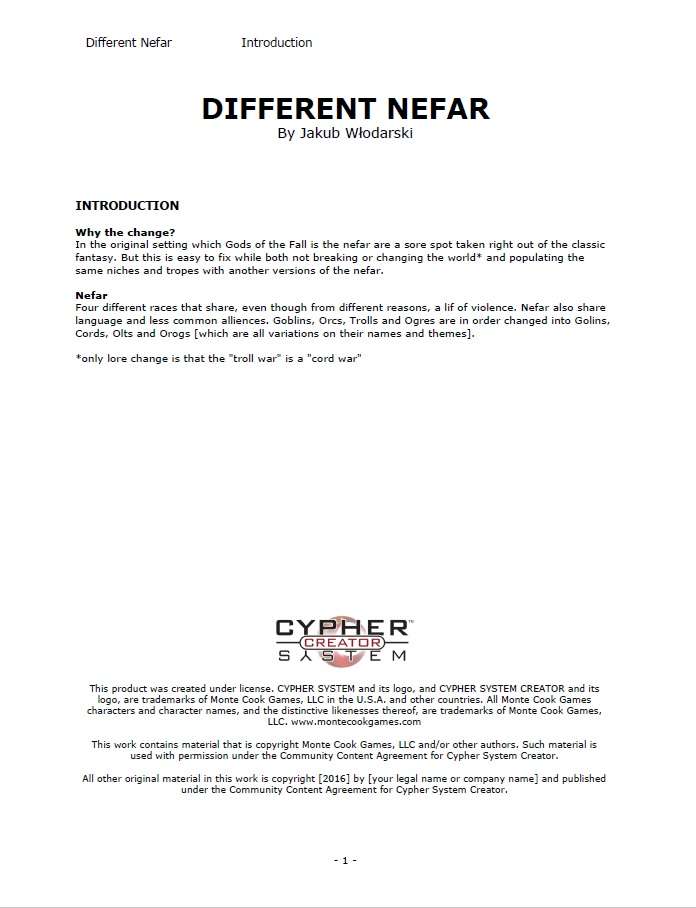 Different Nefar - Monte Cook Games | Cypher System Creator Program ...