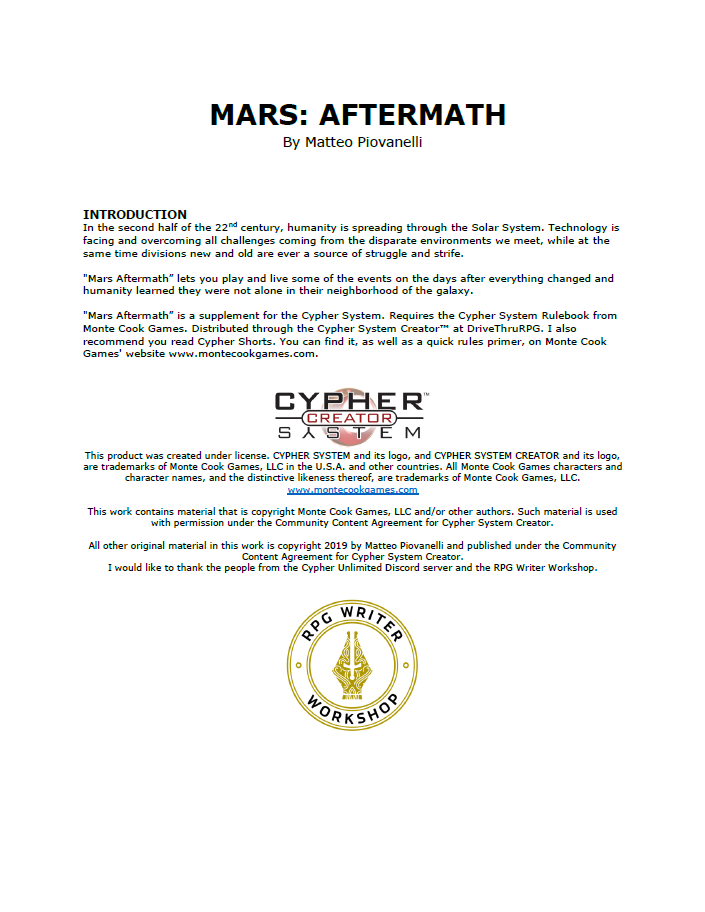 Mars: Aftermath - Monte Cook Games | Cypher System Creator Program | Matteo Piovanelli ...