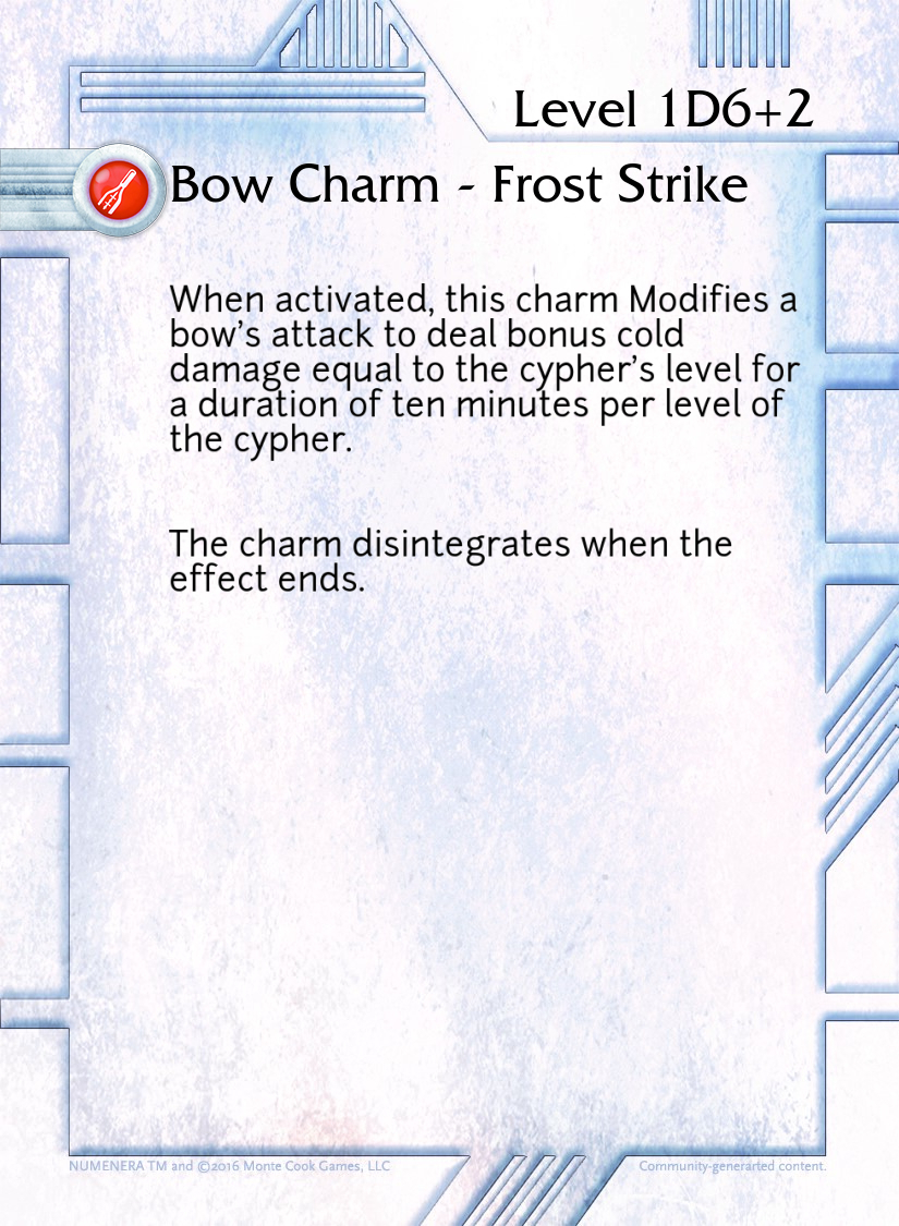 Bow Charm - Frost Strike - Custom Card - Monte Cook Games | Numenera Community Cards | DriveThruRPG