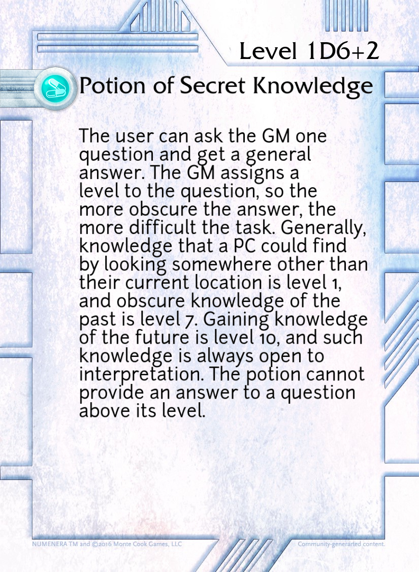 Potion Of Secret Knowledge - Custom Card - Monte Cook Games | Numenera ...