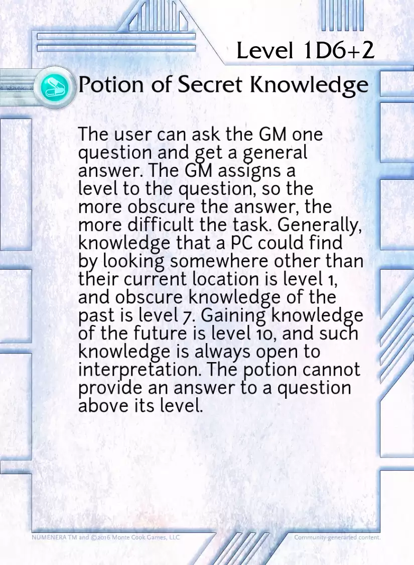Potion Of Secret Knowledge - Custom Card - Monte Cook Games | Numenera Community Cards ...