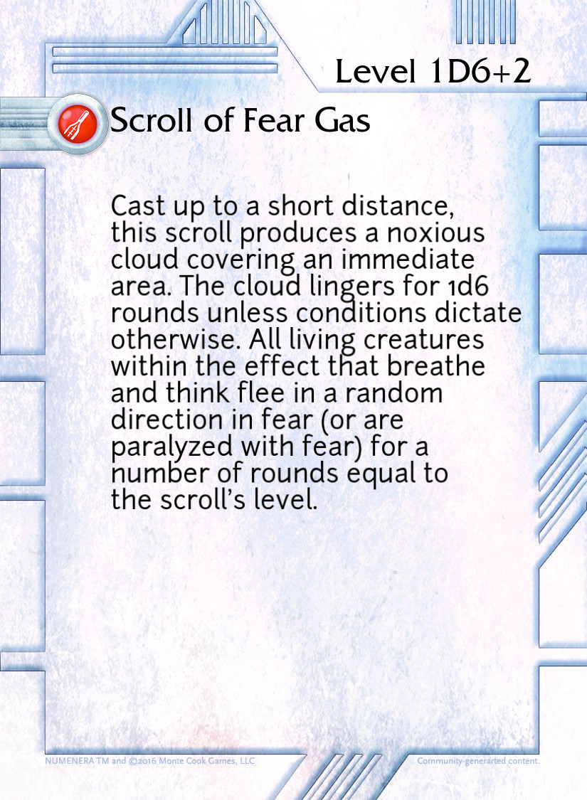 Scroll Of Fear Gas - Custom Card - Monte Cook Games | Numenera ...