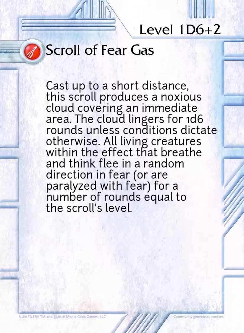 Scroll Of Fear Gas - Custom Card - Monte Cook Games | Numenera ...
