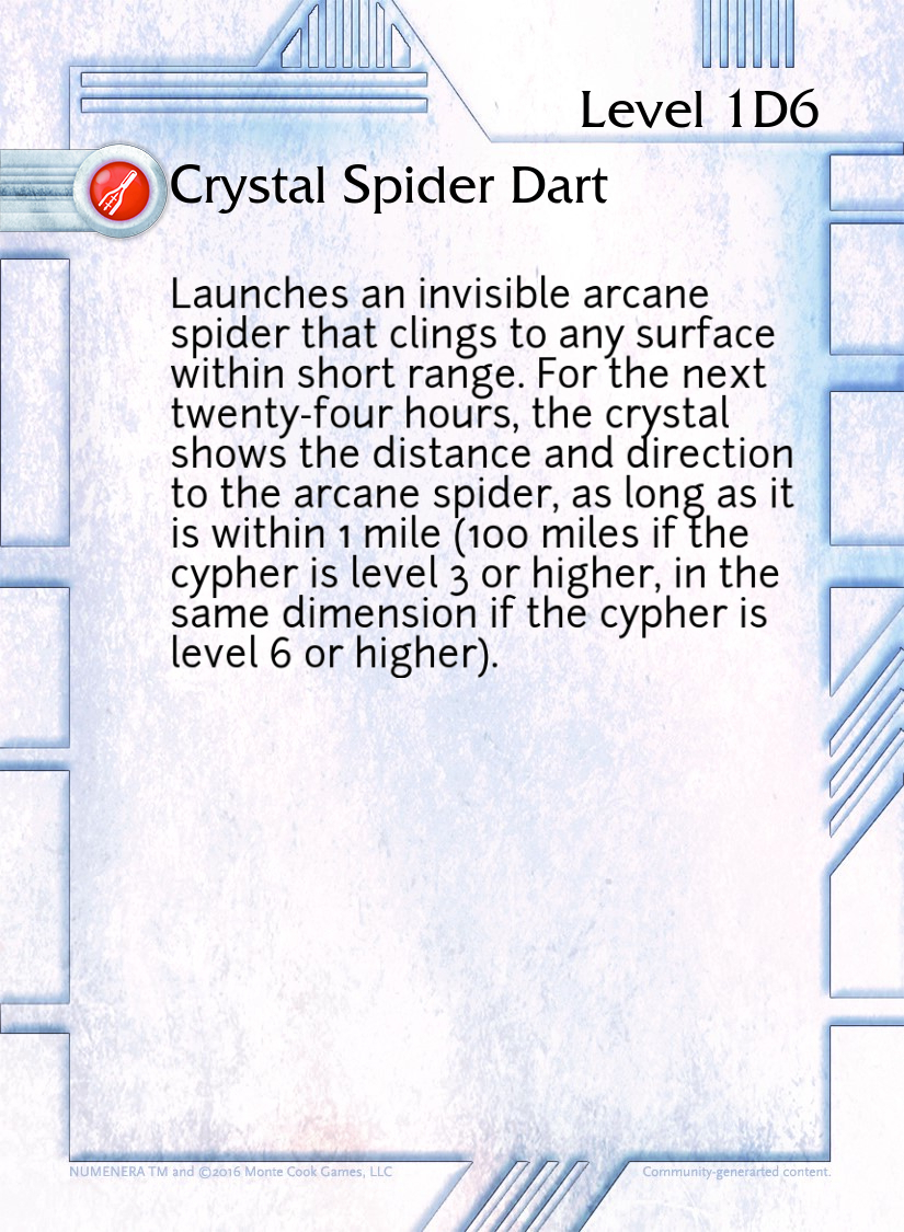 Crystal Spider Dart - Custom Card - Monte Cook Games | Numenera ...