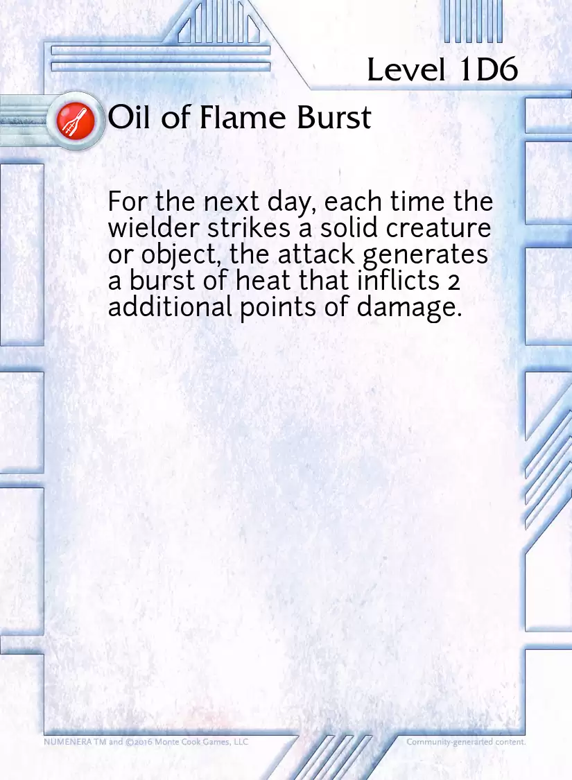 Oil Of Flame Burst - Custom Card - Monte Cook Games | Numenera ...