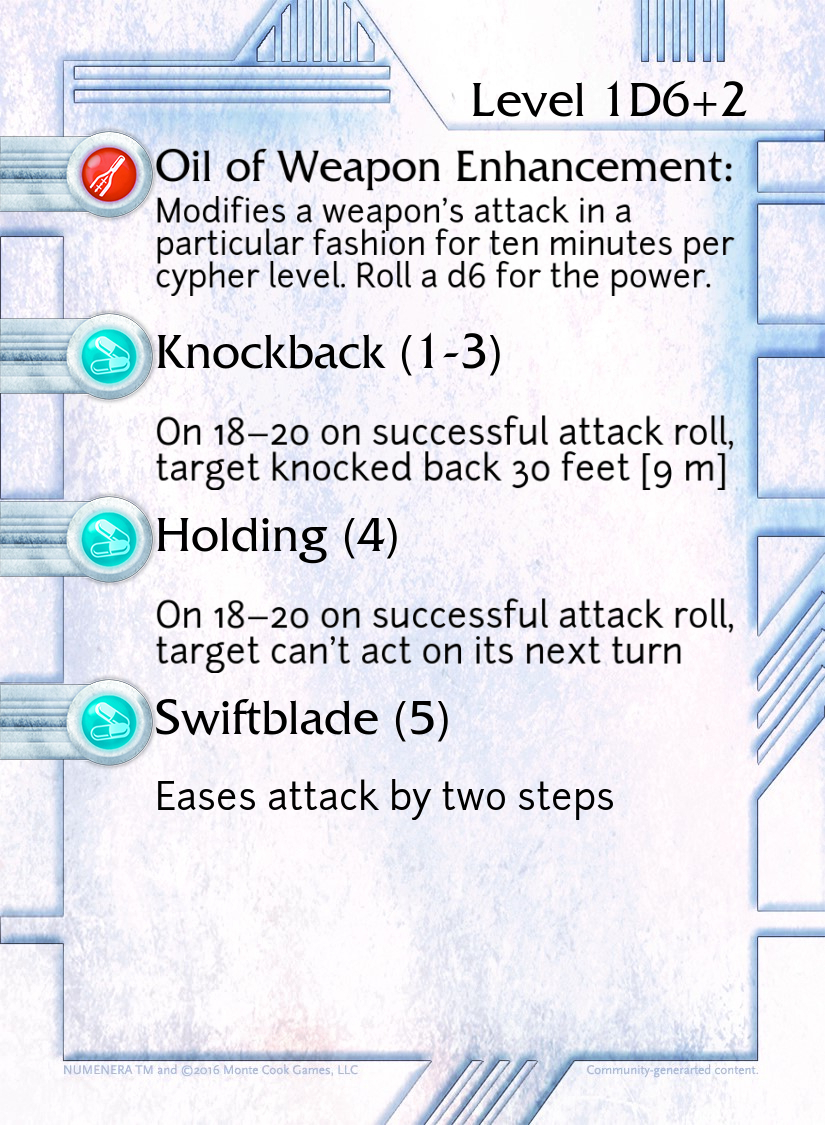 Oil Of Weapon Enhancement: - Custom Card - Monte Cook Games | Numenera ...