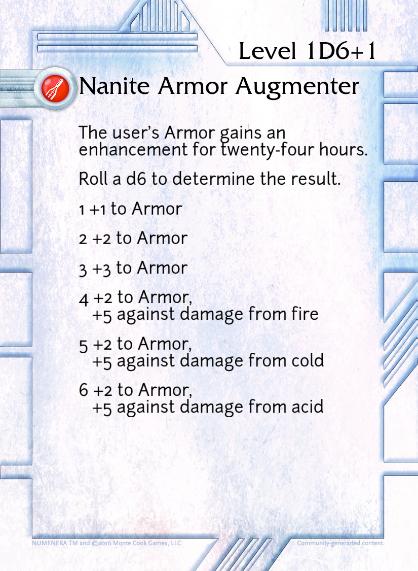 Nanite Armor Augmenter - Custom Card - Monte Cook Games | Numenera ...