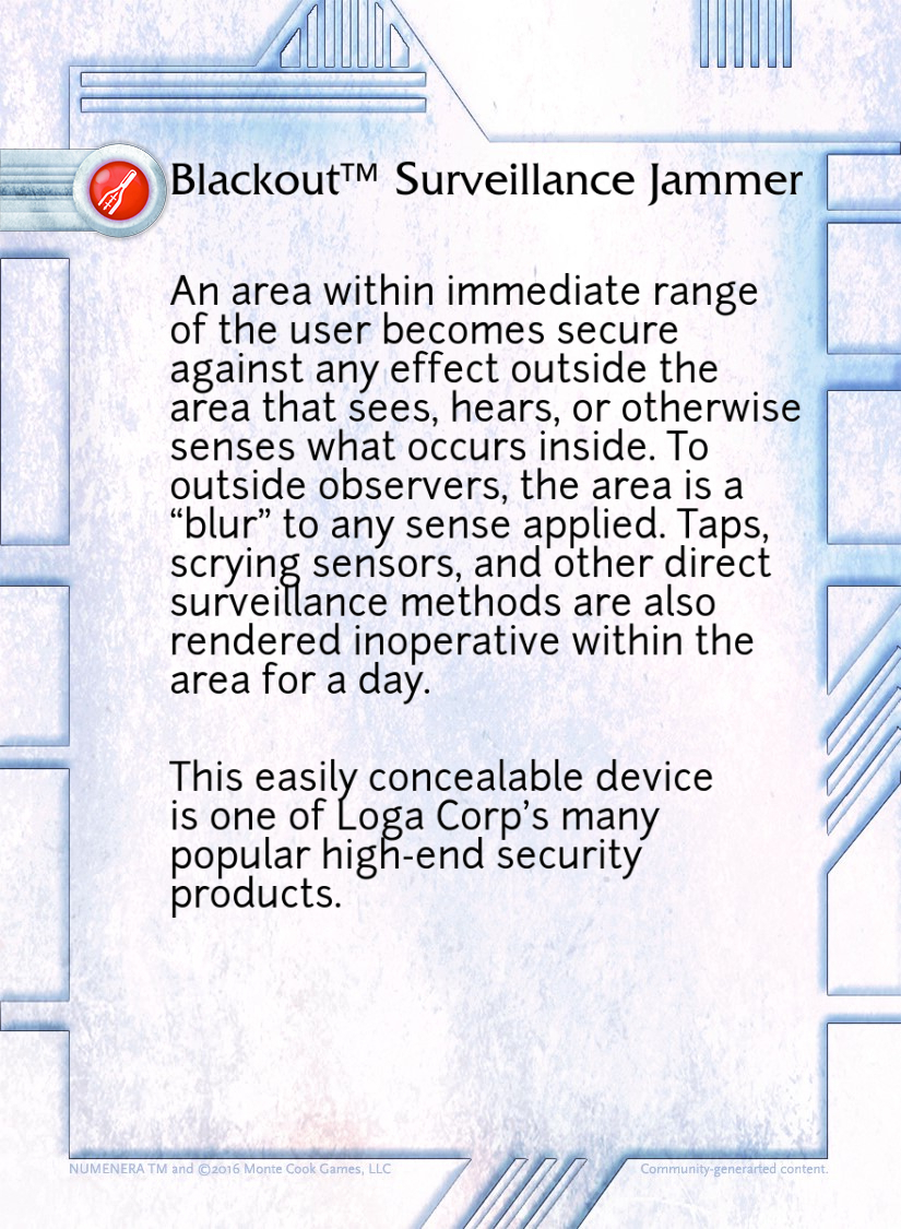 Blackout™ Surveillance Jammer - Custom Card - Monte Cook Games ...