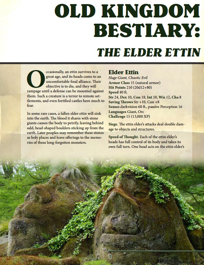 Old Kingdom Bestiary: The Elder Ettin - Nothing Ventured Games | 5e OGL ...