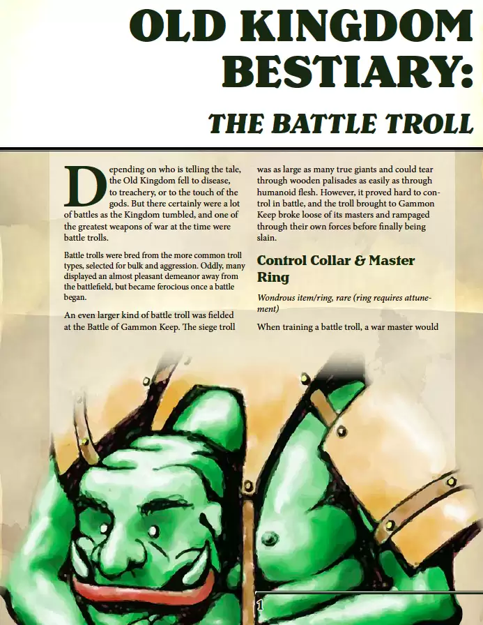 Old Kingdom Bestiary: The Battle Troll - Nothing Ventured Games | 5e ...
