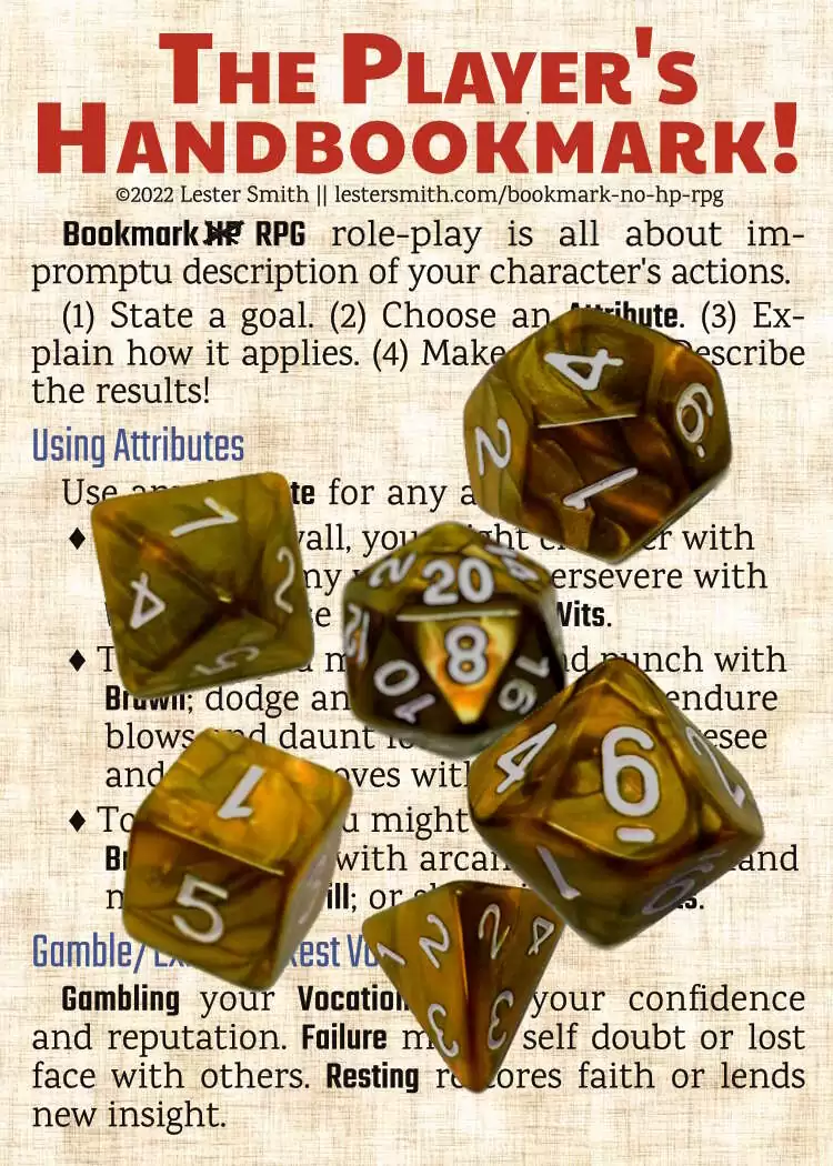 Bookmark Player's Handbookmark - Lester Smith Games | Bookmark No HP ...