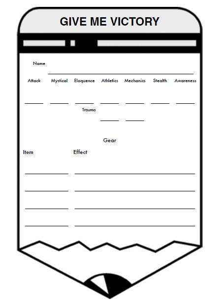 Give Me Victory character sheet - Of Diced Up Men | Give Me Victory | DriveThruRPG