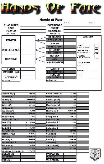 Hands of Fate Character Sheets - Audio Samurai Games | Hands of Fate ...