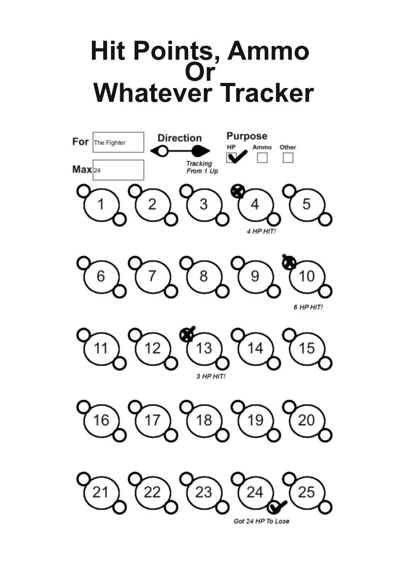 Hit Points, Ammo Or Whatever Tracker - Unbalanced Dice Games | DriveThruRPG
