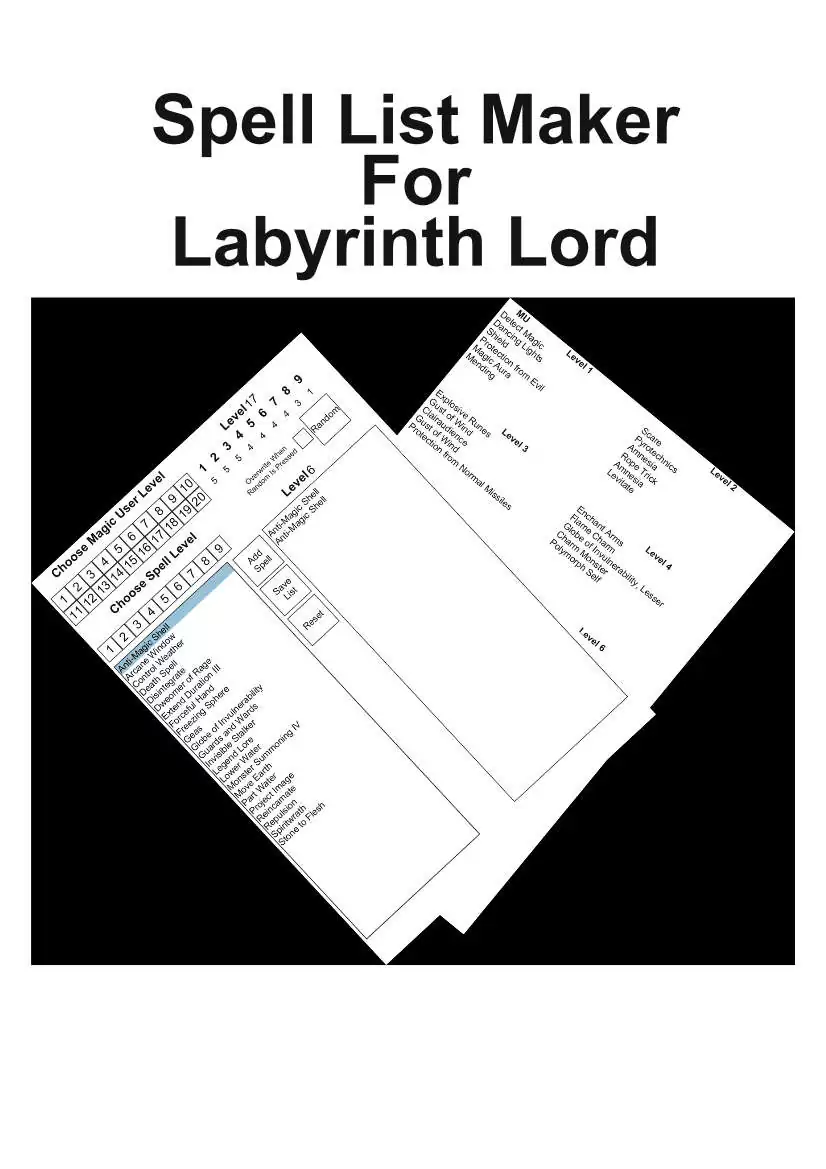 Spell List Maker For Labyrinth Lord - Unbalanced Dice Games | DriveThruRPG