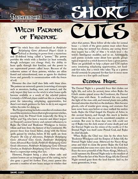 Pathfinder Short Cuts: Witch Patrons of Freeport - Green Ronin ...