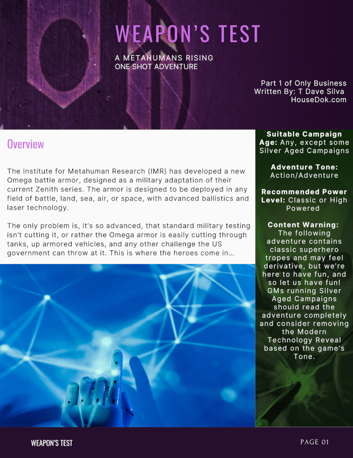 Weapon’s Test - A Metahumans Rising Adventure - House Dok Productions ...